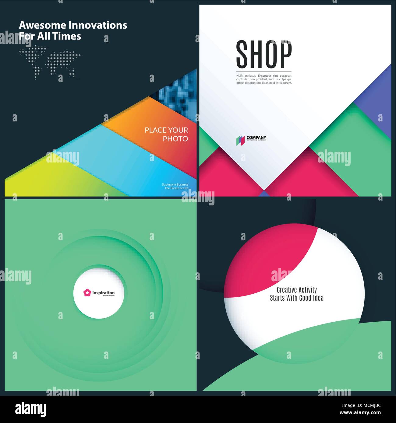 Material design of colourful abstract vector elements for graphic ...