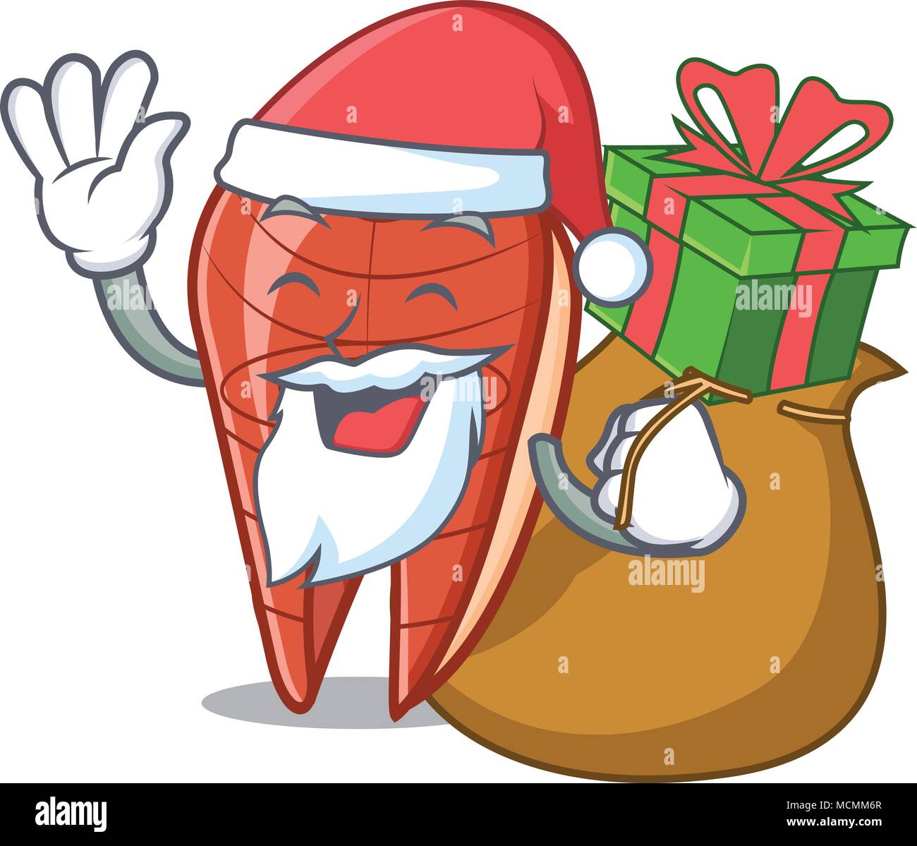 Santa with gift fish slice mascot cartoon vector illustration Stock ...