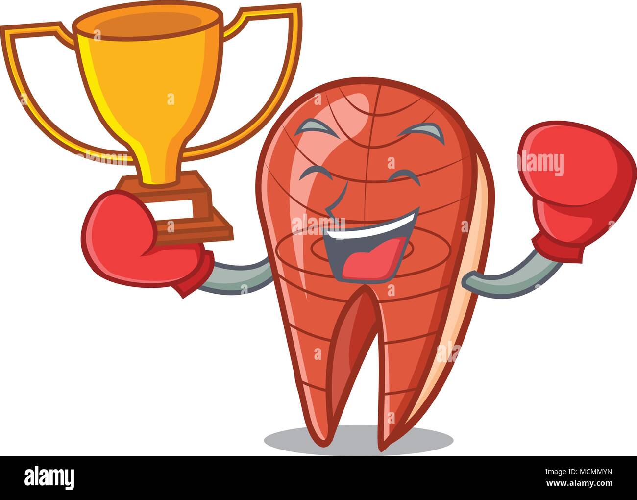 Boxing winner fish slice mascot cartoon vector illustration Stock ...