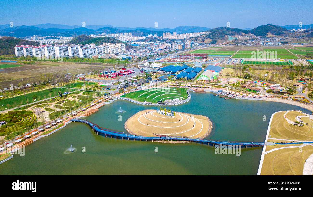 Aerial view of Suncheon bay international garden in Suncheon city of ...