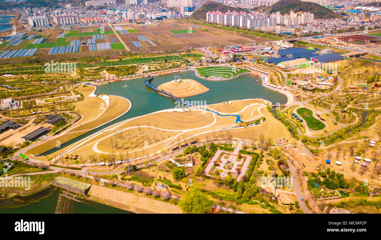 Aerial view of Suncheon bay international garden in Suncheon city of ...