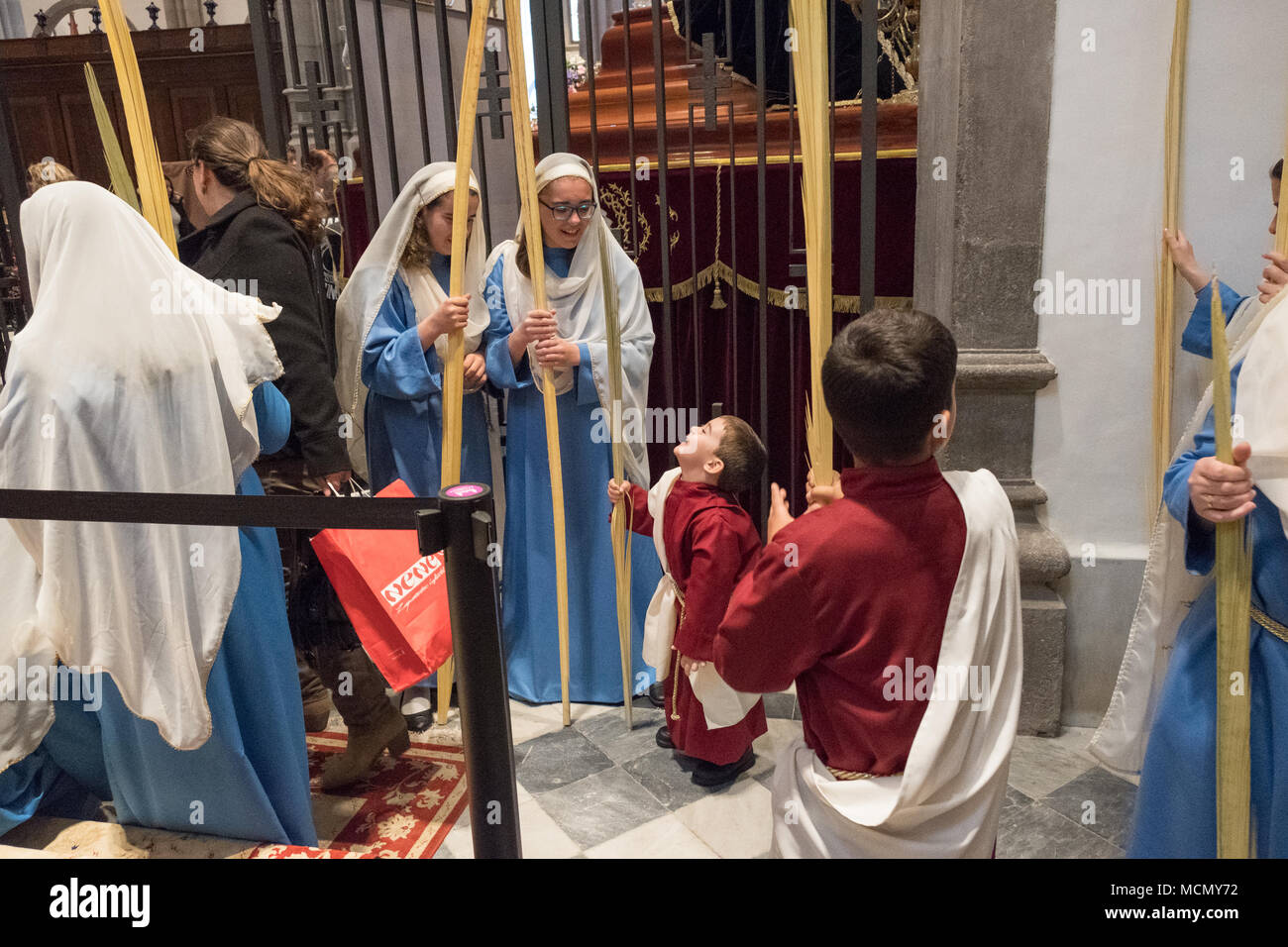 Tenerife, Canary Islands, girls and boys preparing to lead the Palm ...