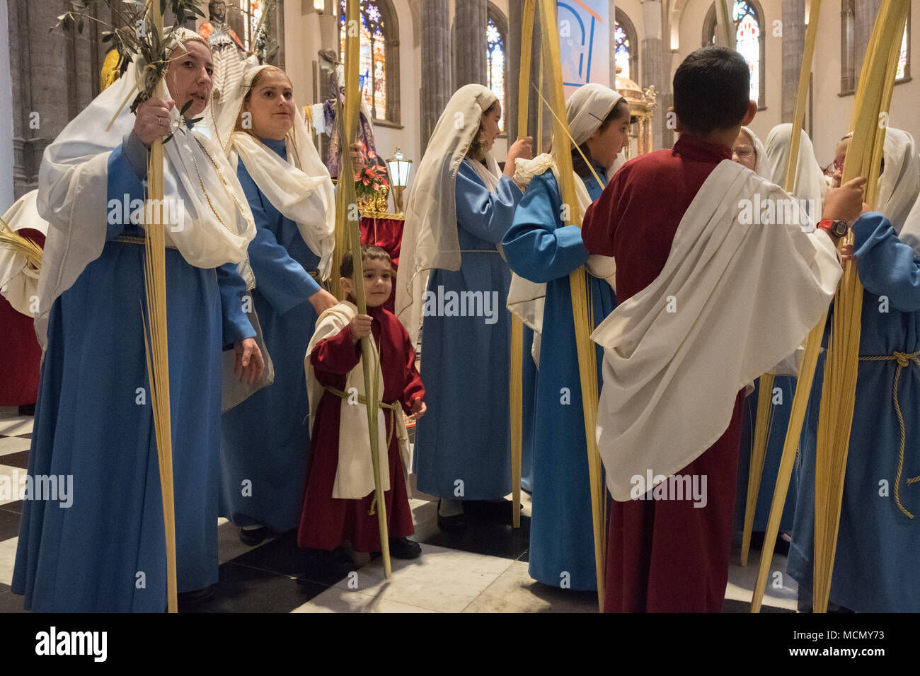 Tenerife, Canary Islands, girls and boys preparing to lead the Palm ...