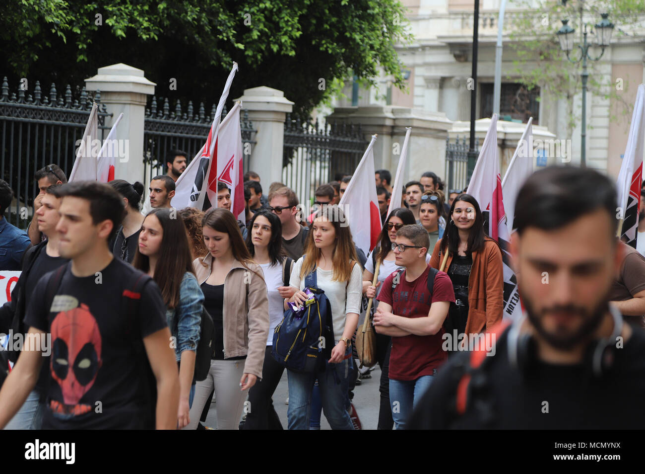 Athens, Greece. 16th Apr, 2018. Greek students demonstrate in Athens ...