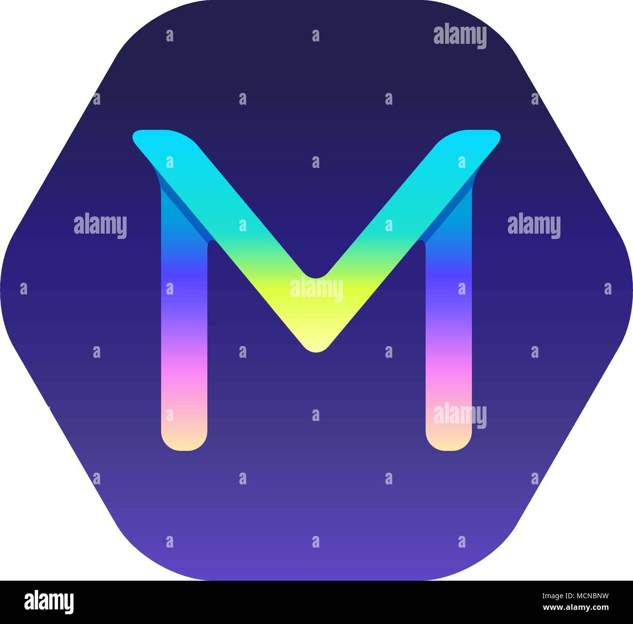 Gradient Logo. The letter M in the Pentagon. Color 3D logotype Stock ...