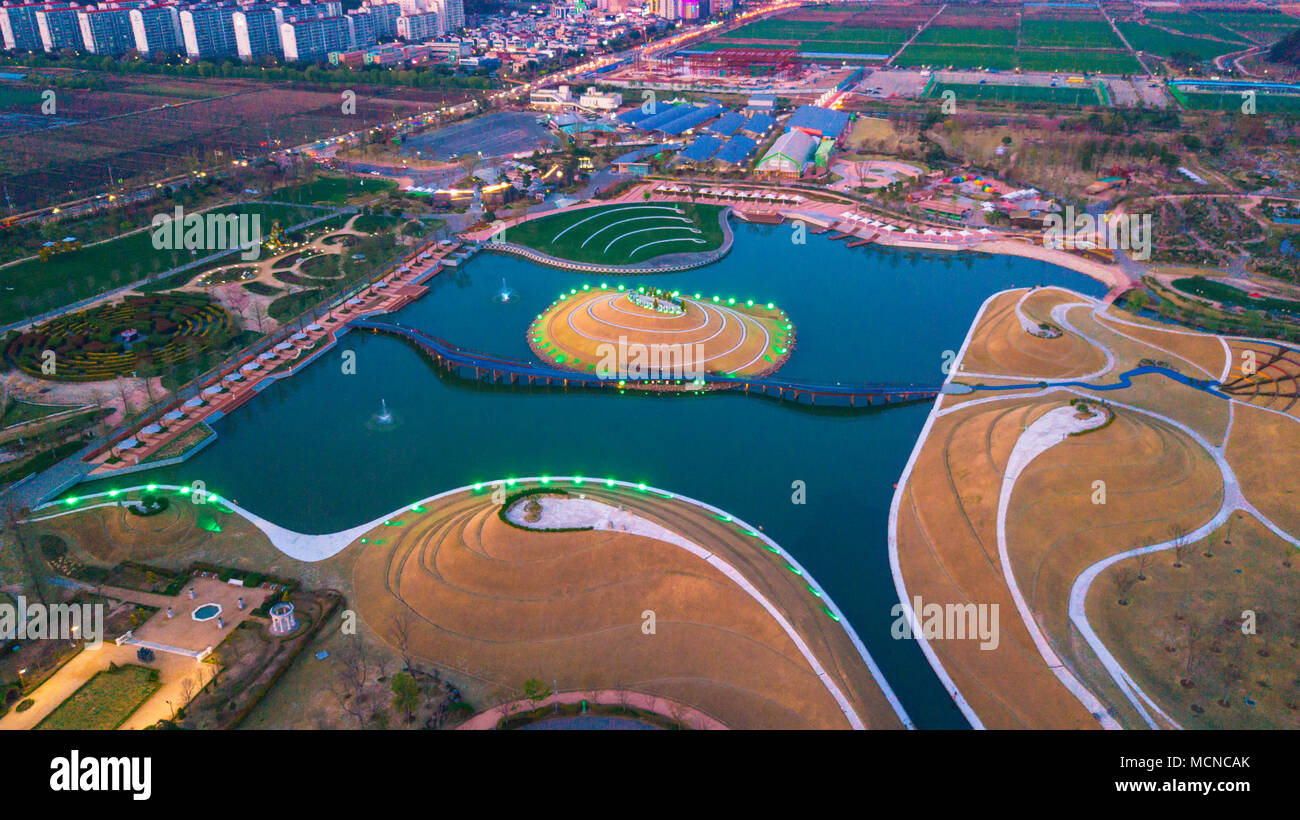 Aerial view of Suncheon bay international garden in Suncheon city of ...