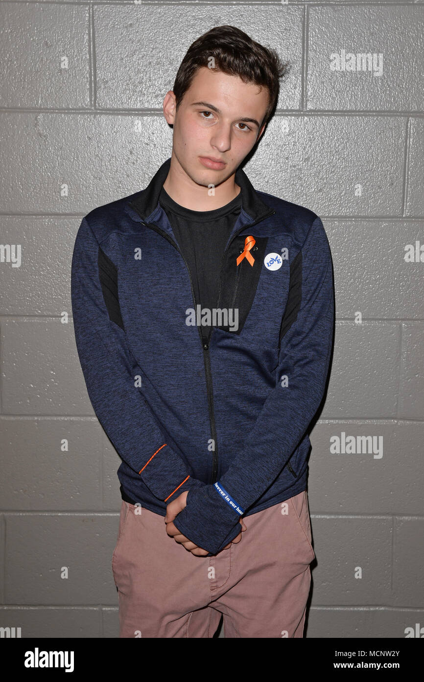 Sunrise FL, USA. 16th Apr, 2018. Cameron Kasky poses backstage during ...