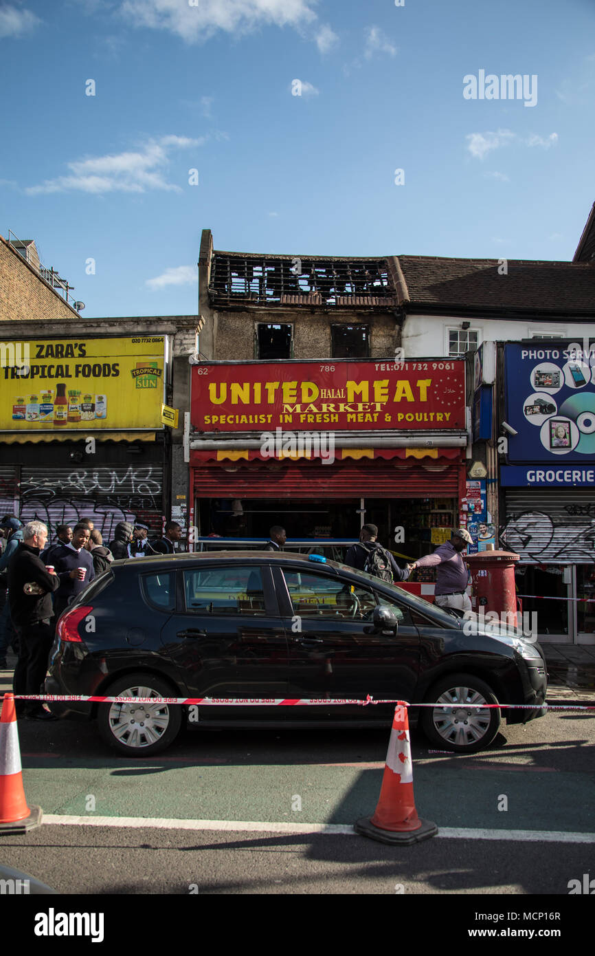 London,UK. 17 April 2018. Police and London Fire Brigade on the scene ...