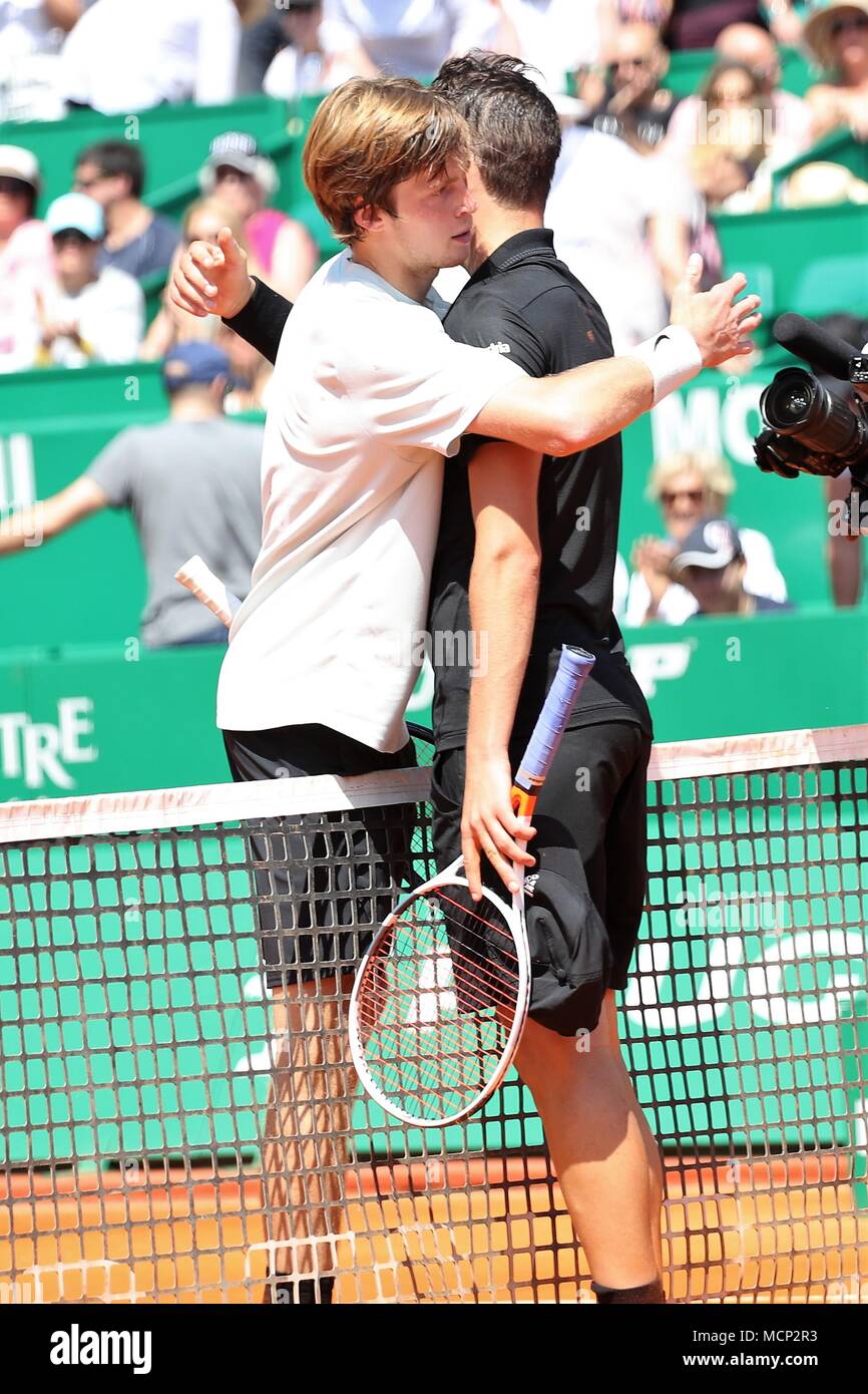 Monte Carlo, Monaco. 17th Apr, 2018. Andrey Rublev Russie and Dominic ...