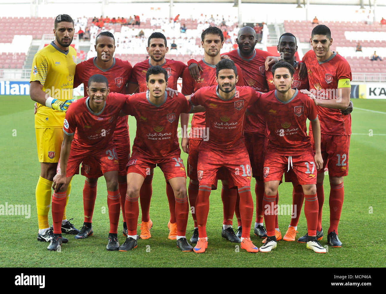 Doha, Qatar. 17th Apr, 2018. AL Duhail SC players pose for a team photo ...