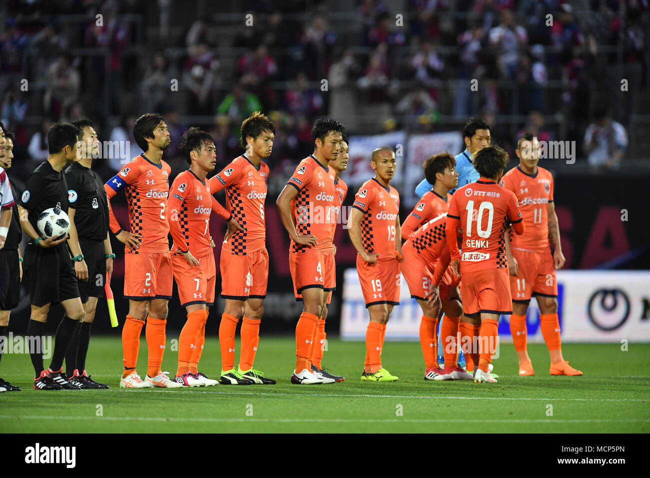 Saitama, Japan. 14th Apr, 2018. Omiya Ardija team group Football/Soccer : Omiya Ardija players ...