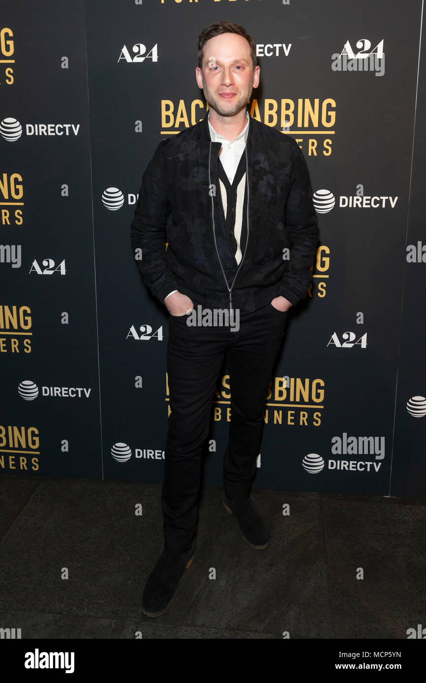 New York, USA. April 17, 2018: Noah Levy attends Backstabbing for ...