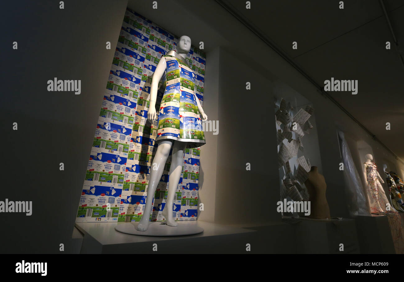 10 April 2018, Augsburg, Germany: A dress from Tetra Pak cartons by the ...