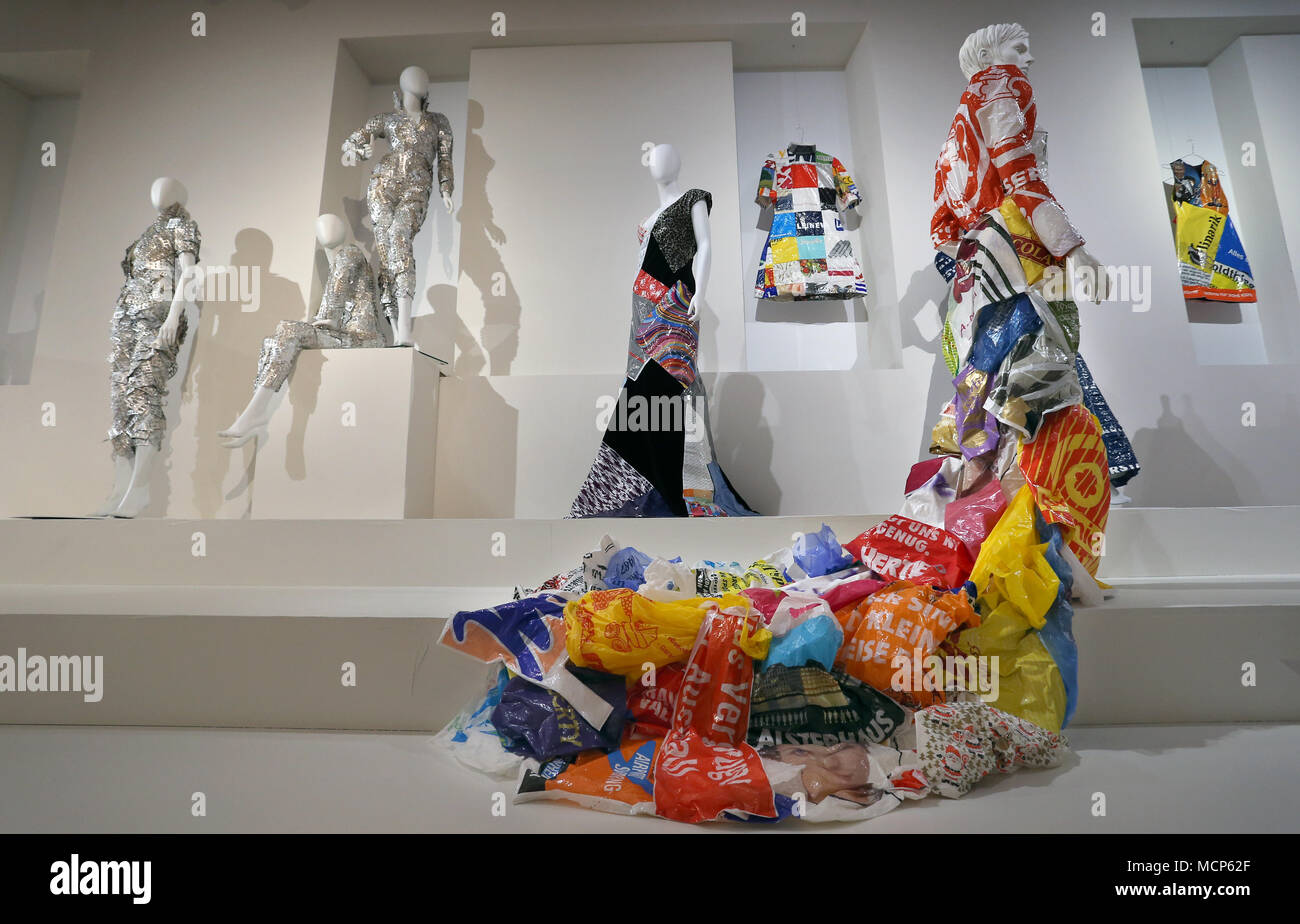 10 April 2018, Augsburg, Germany: A dress by the artist Stephan Hann ...