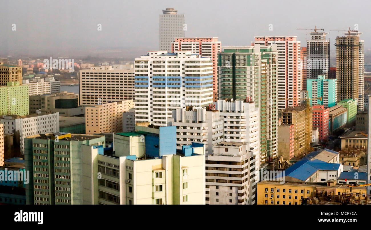 Pyongyang, Apr 2, 2018 : The streets and buildings near Koryo hotel in ...