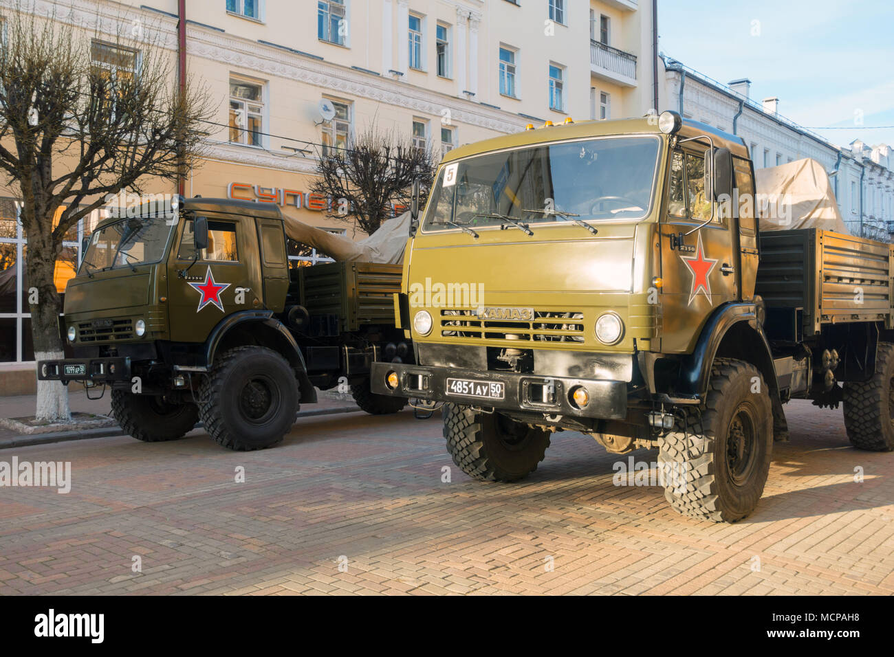 Smolensk, Russia - May 03, 2017: Russian military vehicles KAMAZ on the ...