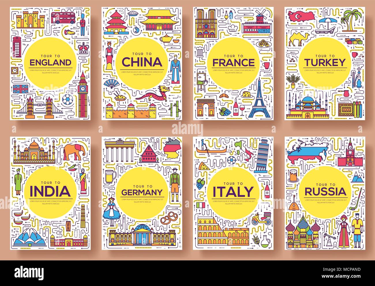 Set of thin line travel world country concept. Art traditional ...