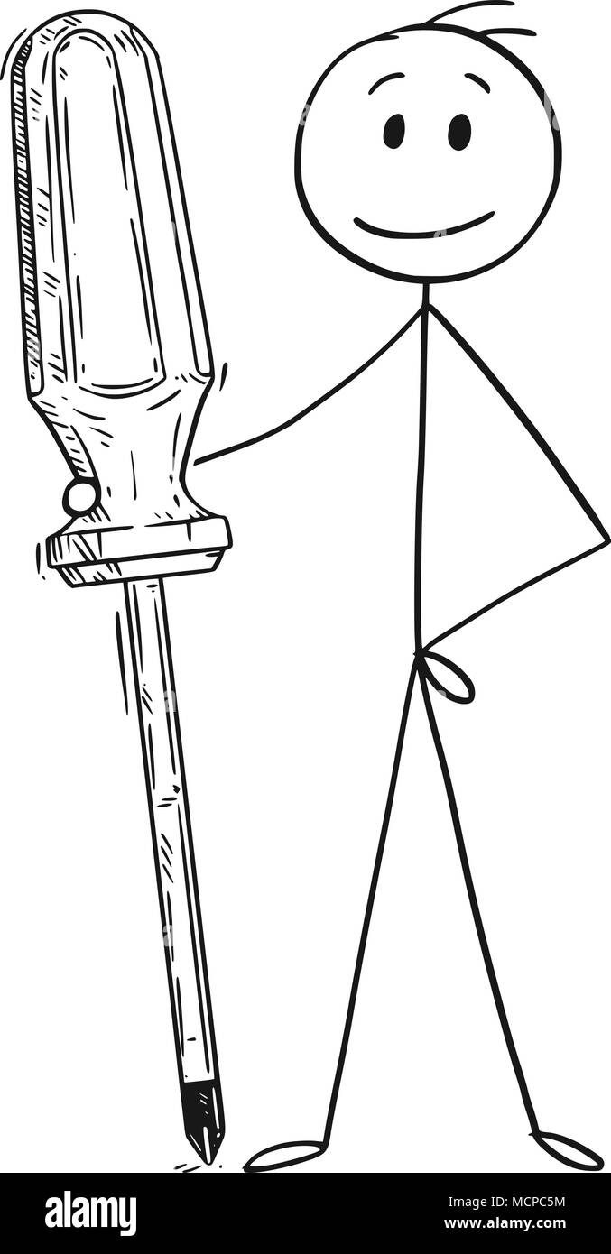 Cartoon of Man or Businessman Holding Big Screwdriver Stock Vector ...