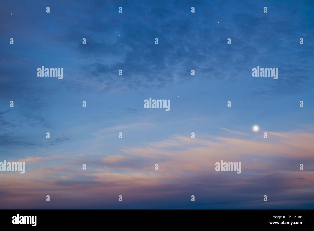 Beautiful night sky with moon and stars, majestic sunset. Sky and ...