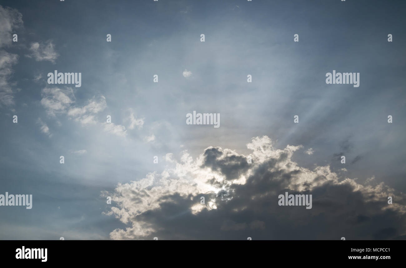 Sun go out from clouds. Heaven, rainy clouds and sun with rays Stock ...