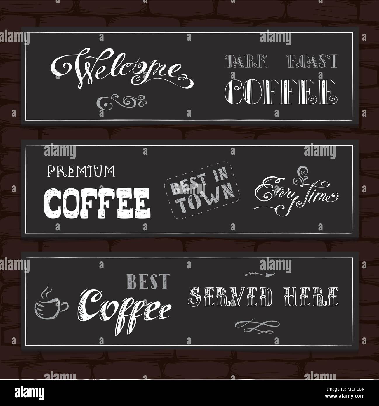 Set of typography design banners on a brick background. Vector ...