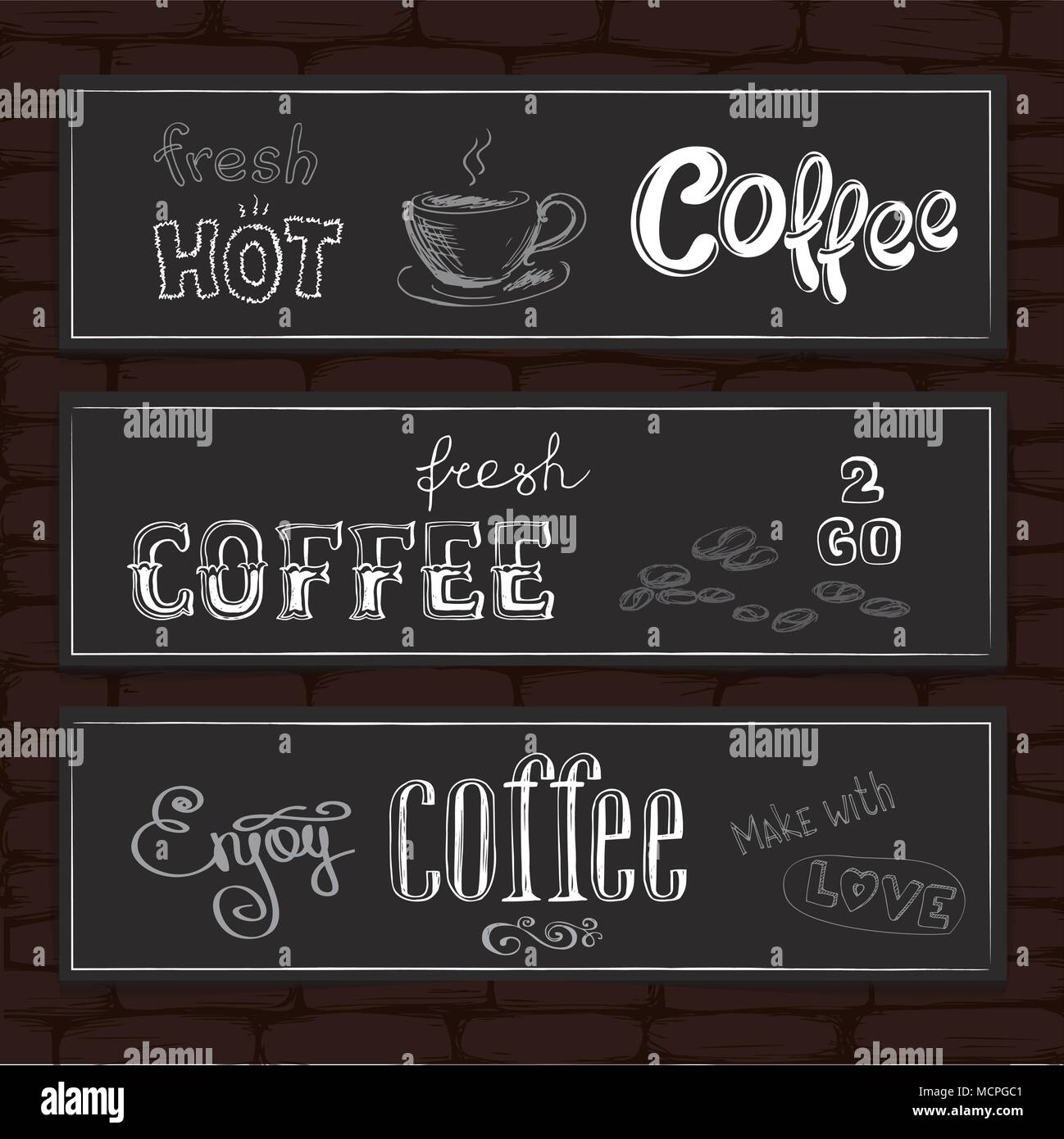 Set of typography design banners on a brick background. Vector ...
