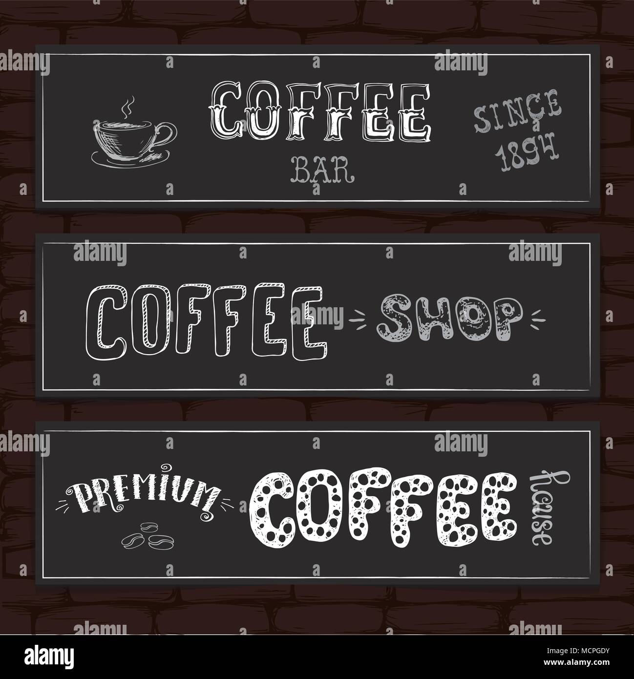 Set of typography design banners on a brick background. Vector ...