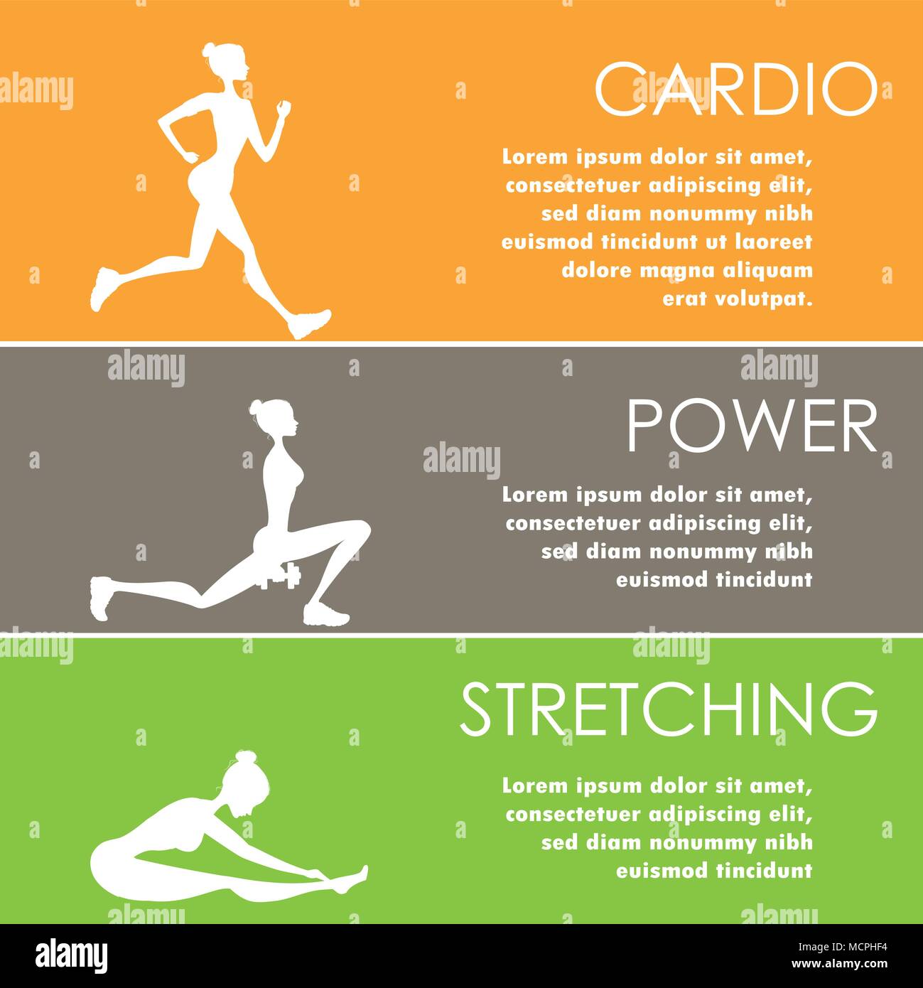 Set of horizontal color banners about different physical activity ...