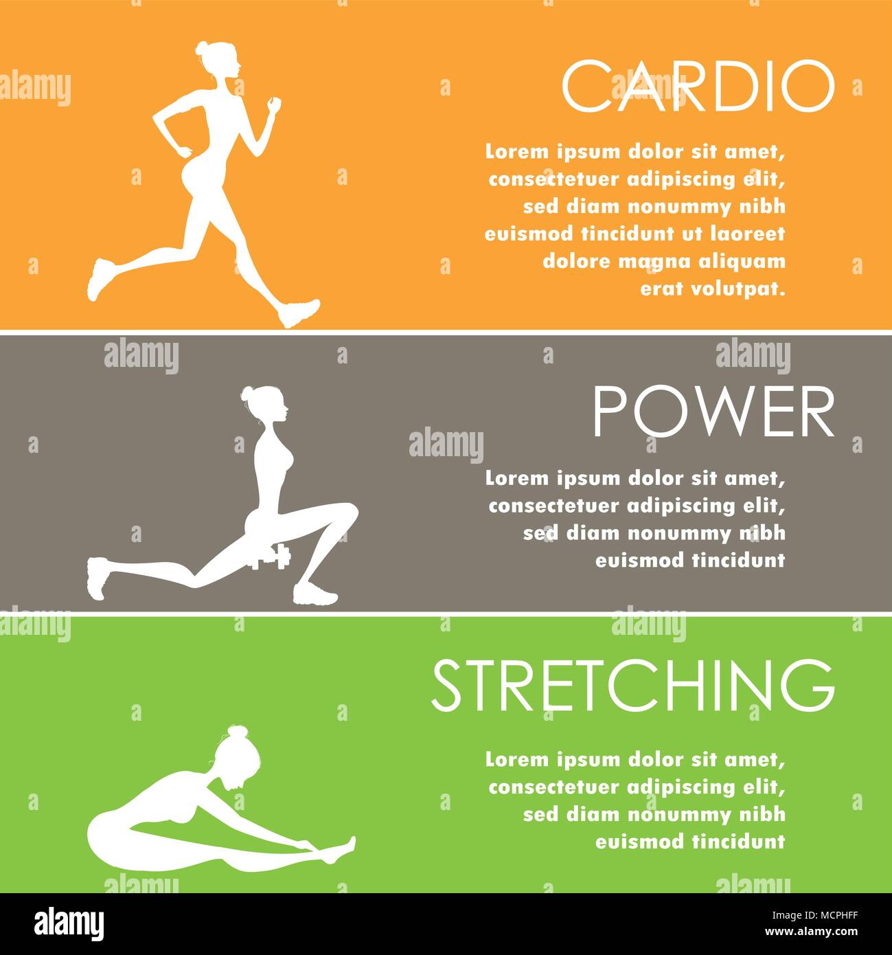 Set of horizontal color banners about different physical activity ...