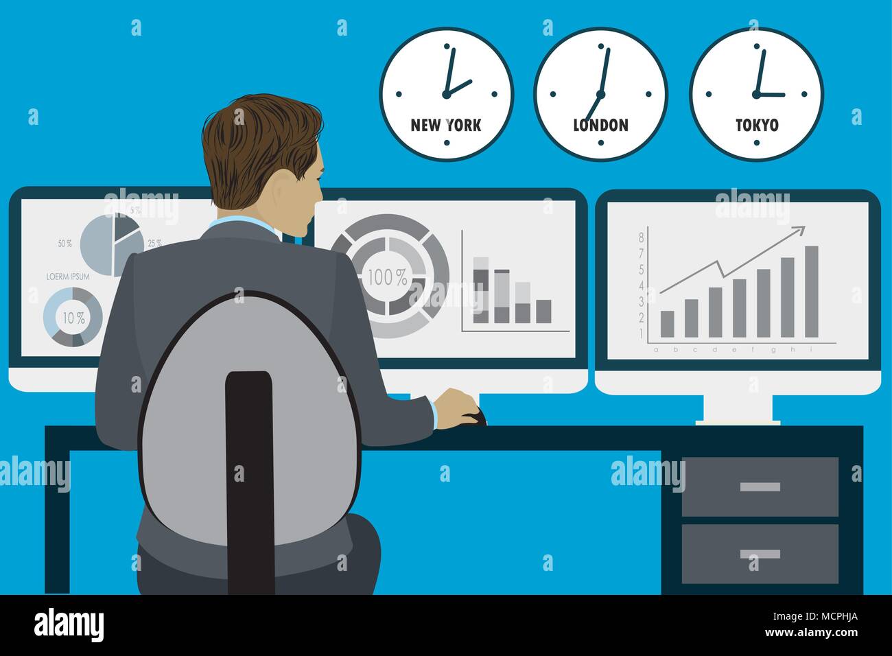 Back view of a man on computer Stock Vector Images - Alamy