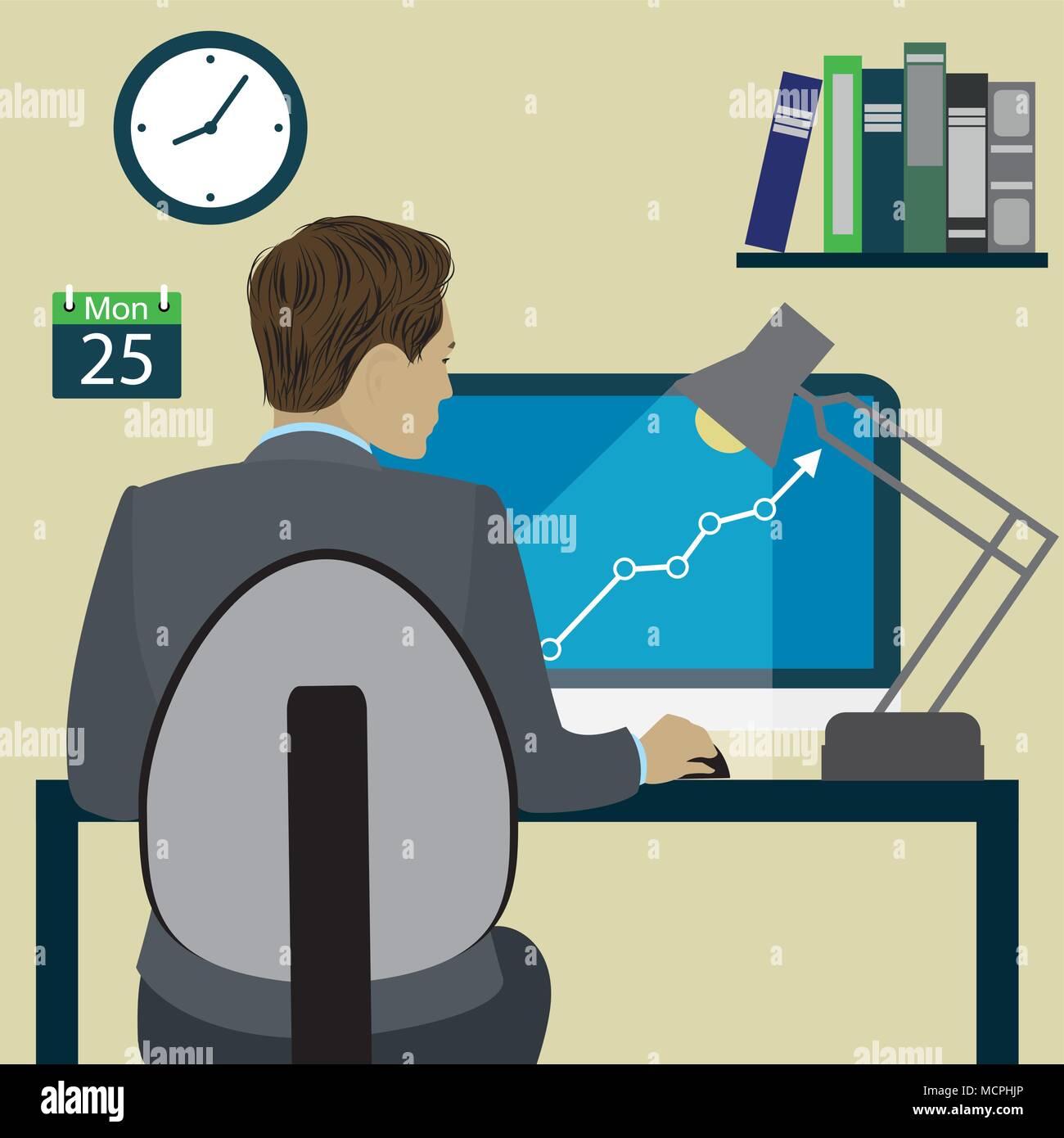 Man on internet back view Stock Vector Images - Alamy