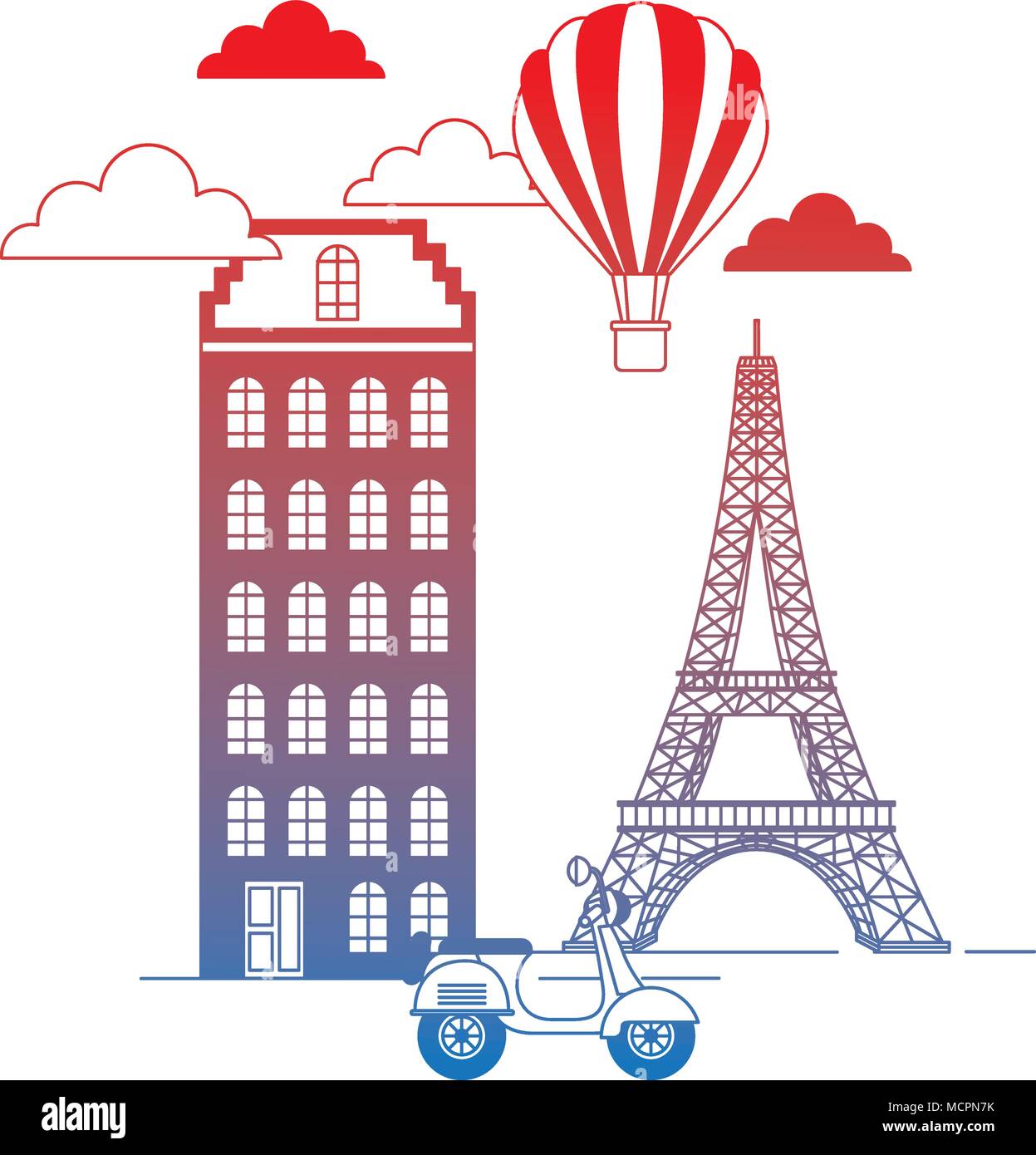 paris city with eiffel tower and scooter scene Stock Vector Image & Art ...