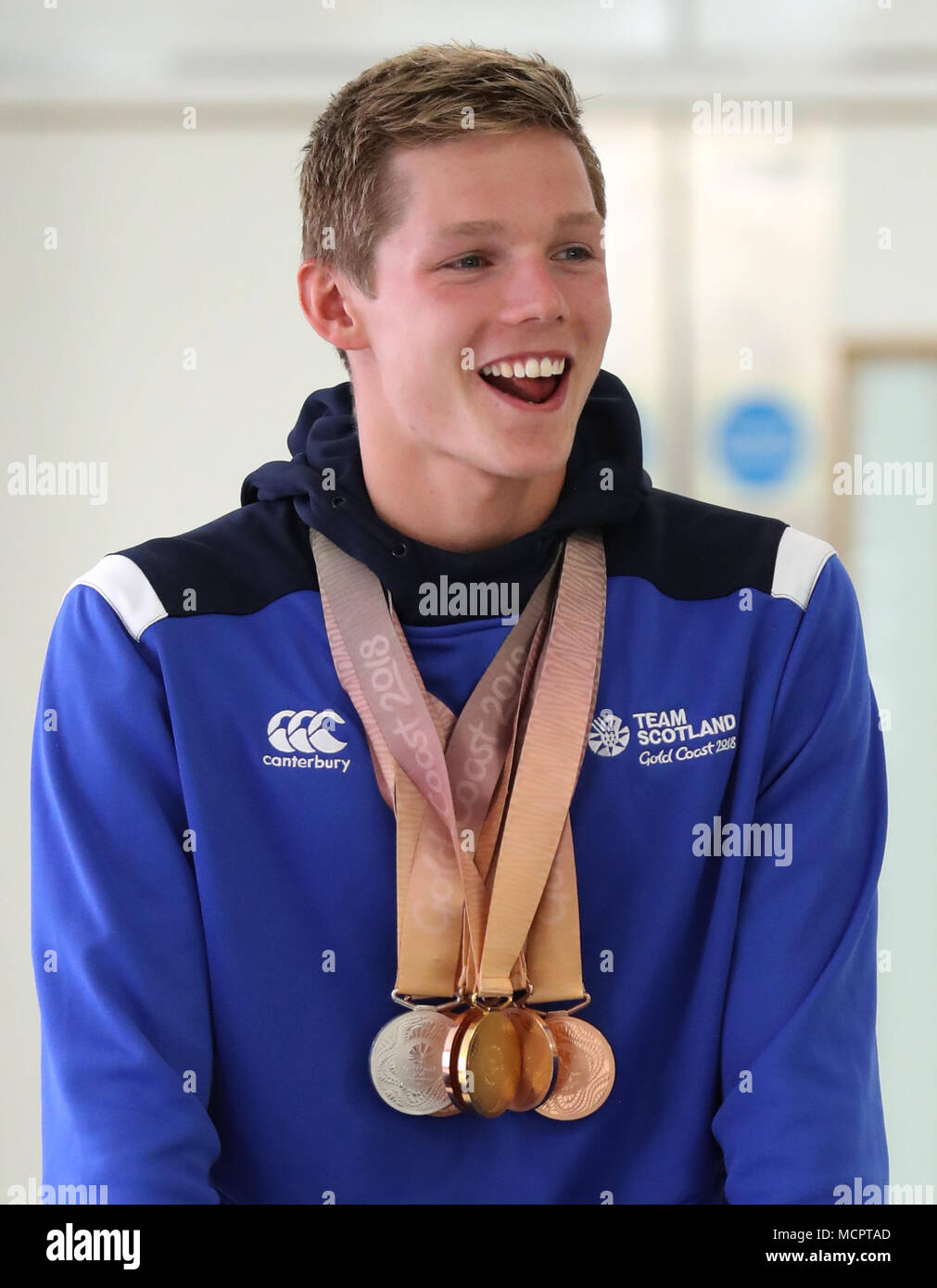 Swimmer Duncan Scott arrives at Glasgow Airport following the ...
