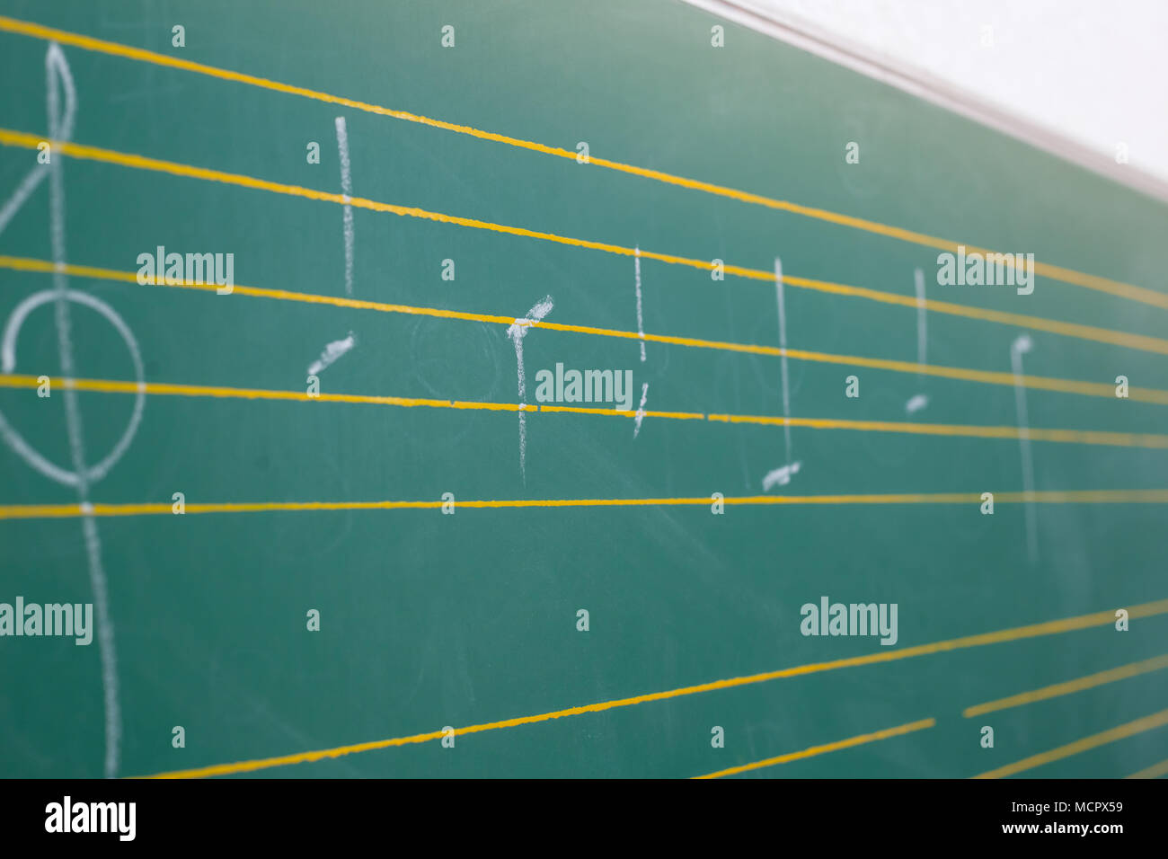 Green chalkboard with musical notes.Teaching musical notes on ...