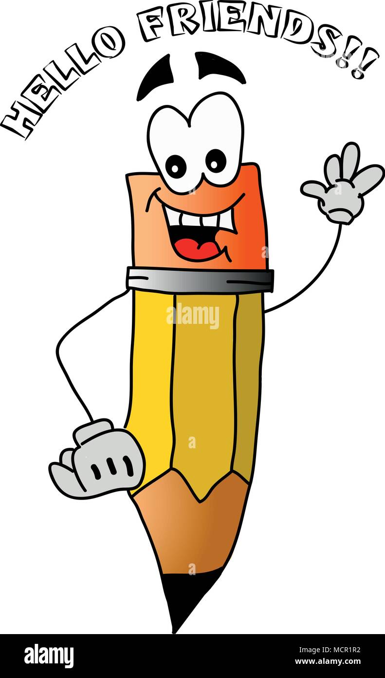 Happy pencil character HELLO FRIENDS - Vector Stock Vector Image & Art ...