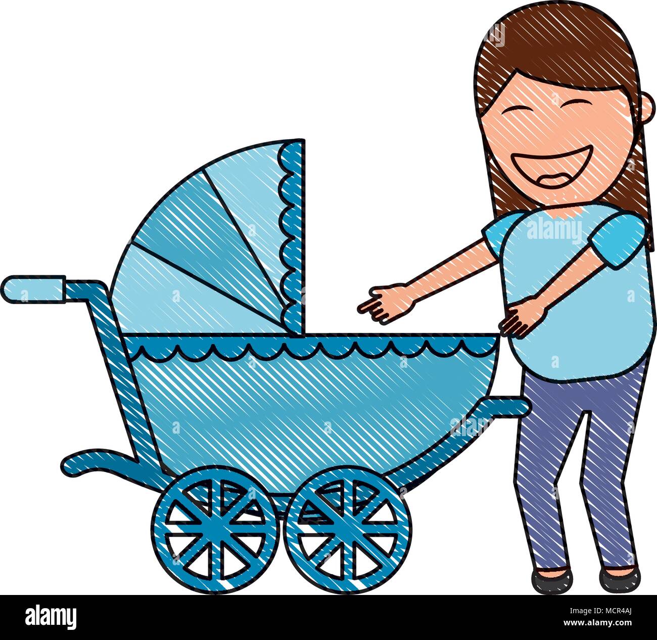 mother with baby cart character Stock Vector Image & Art - Alamy