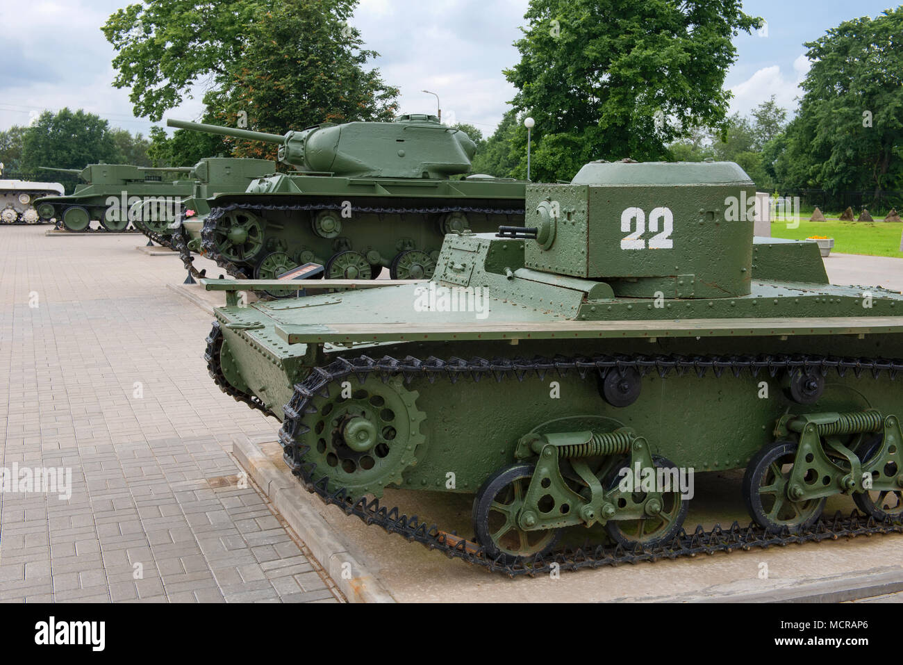 KIROVSK, RUSSIA - SEPTEMBER 13, 2015: Small floating tank T-38 ...