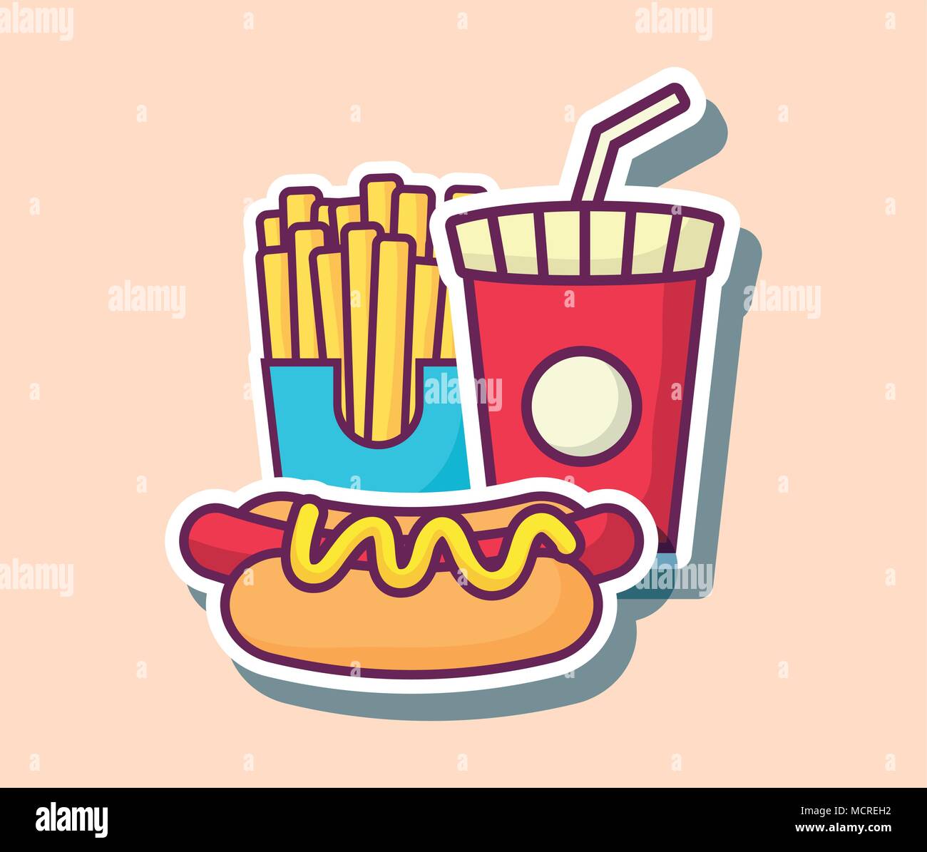 fast food design with hot dog and french fries over brown background ...