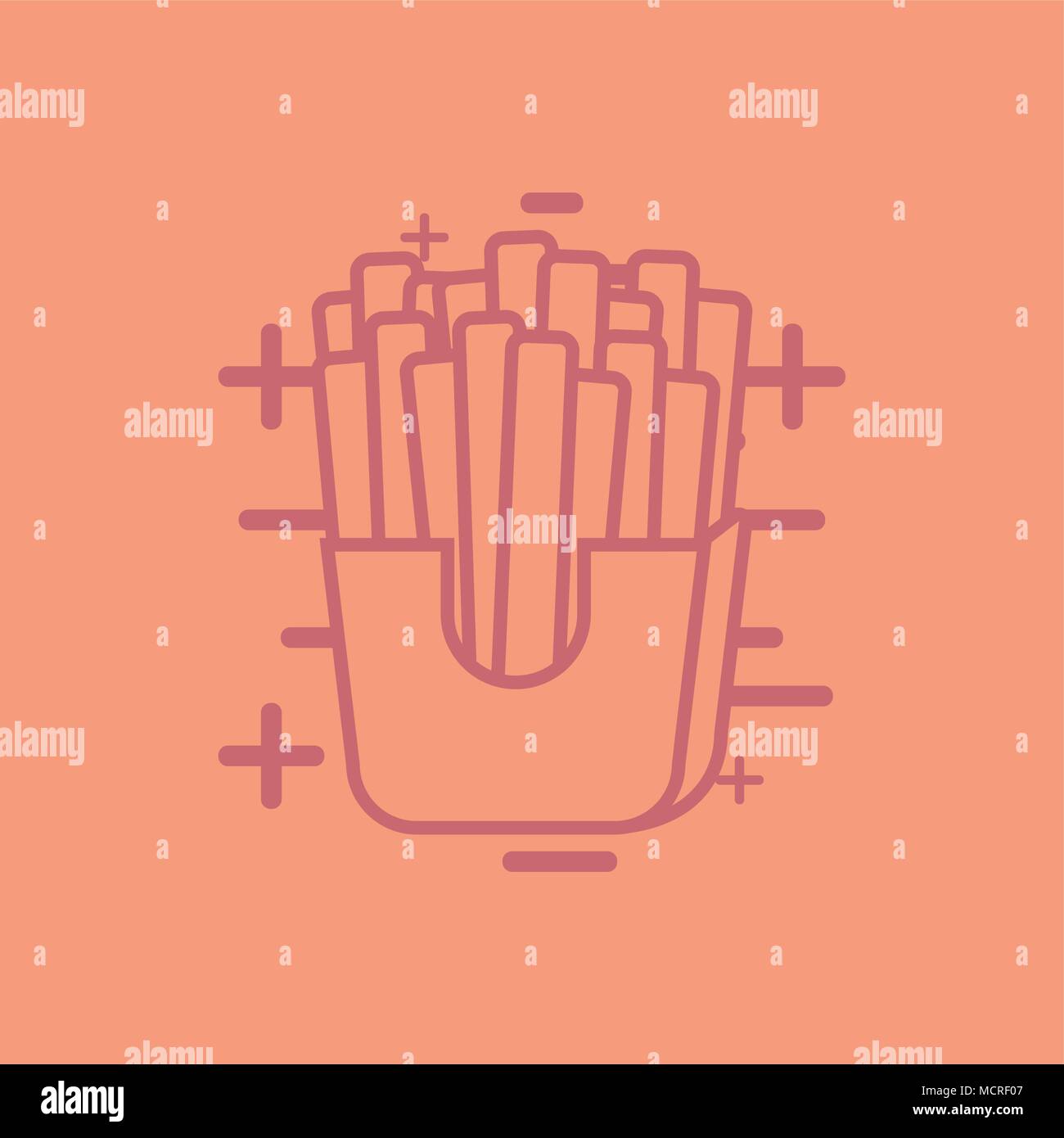 french fries box icon over orange background, colorful line design ...