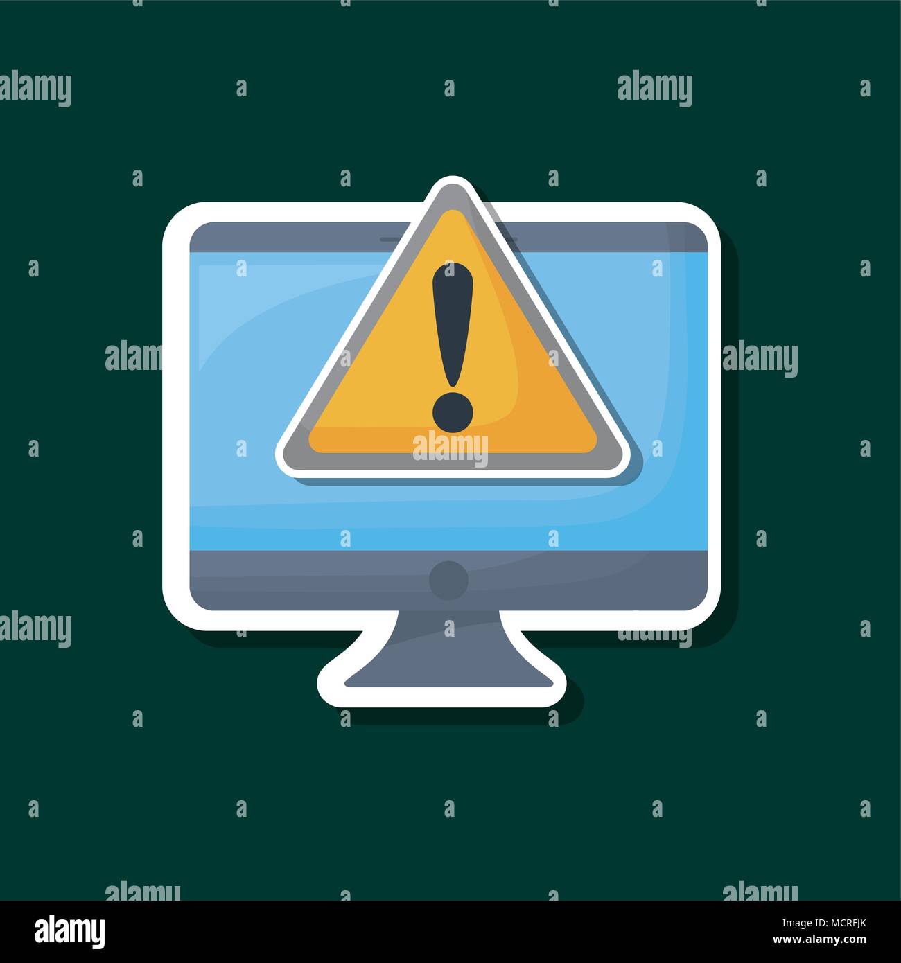 computer with warning sign over green background, colorful design ...