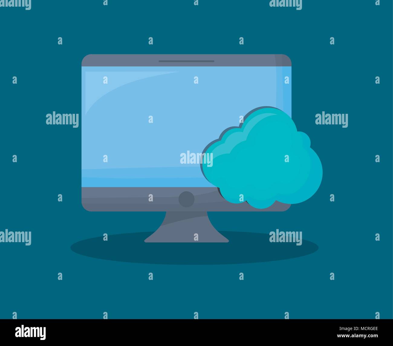 computer monitor and cloud storage over blue background, colorful ...