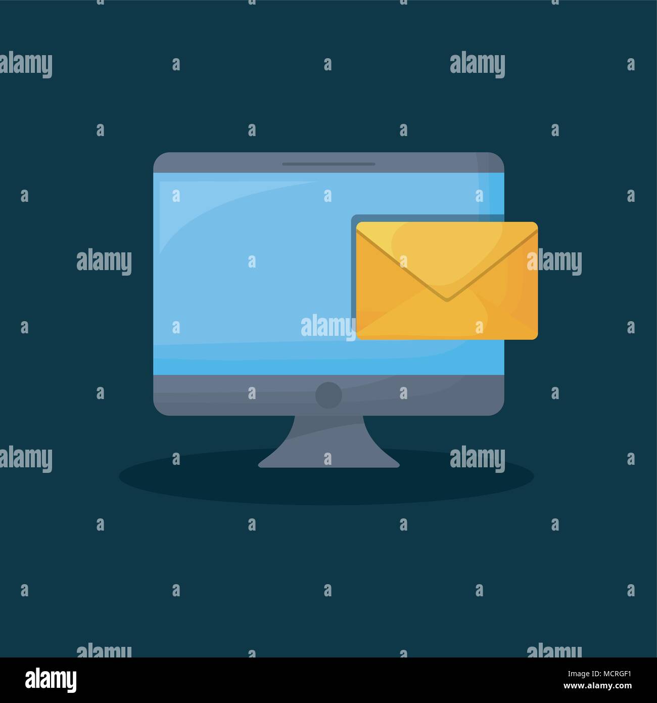 computer monitor and envelope over blue background, colorful design ...