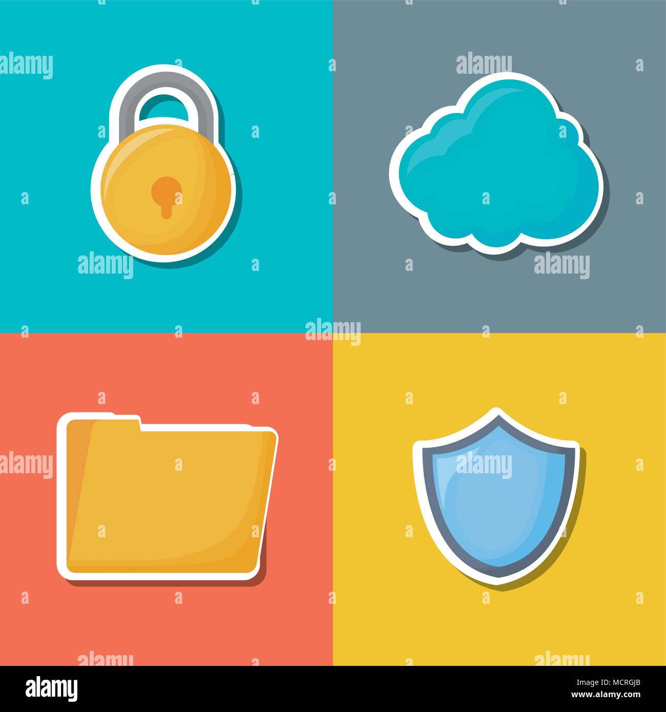 icon set of cyber security concept over colorful squares, vector ...