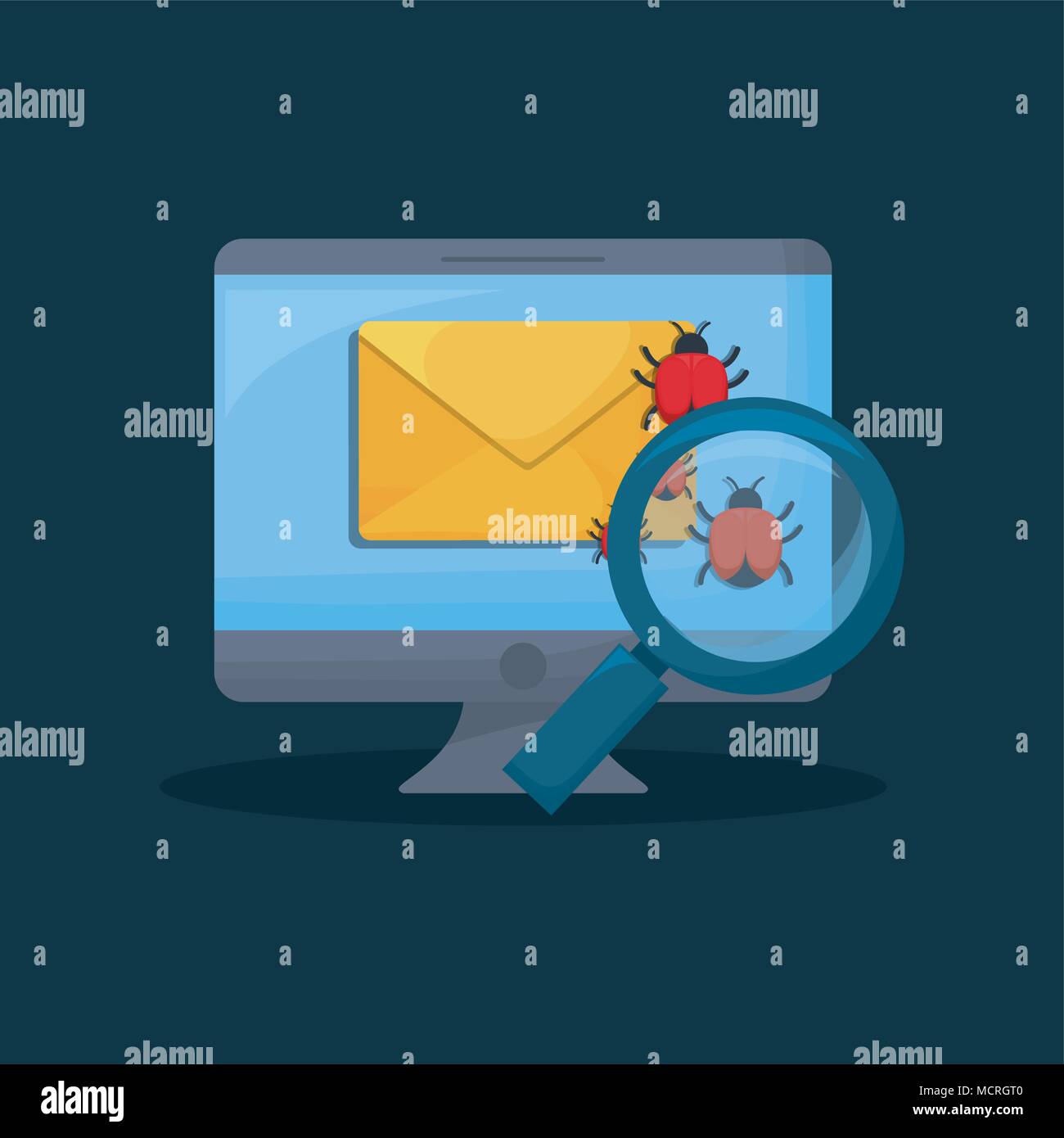 cyber security design with monitor computer and envelope over blue ...