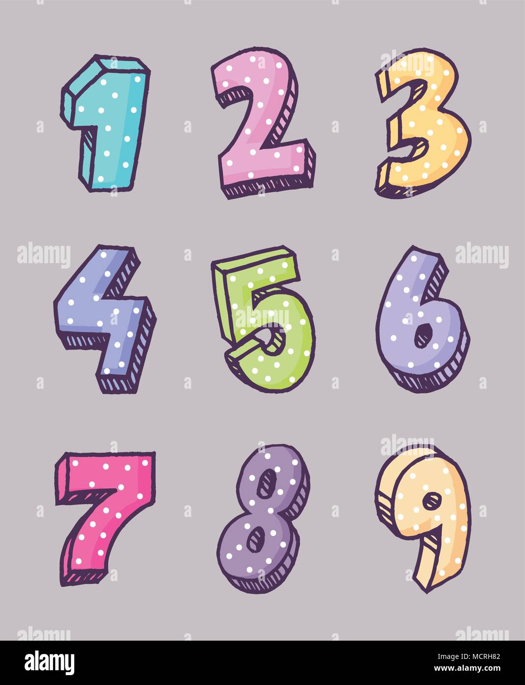 icon set of numbers with dots design over gray background, vector ...