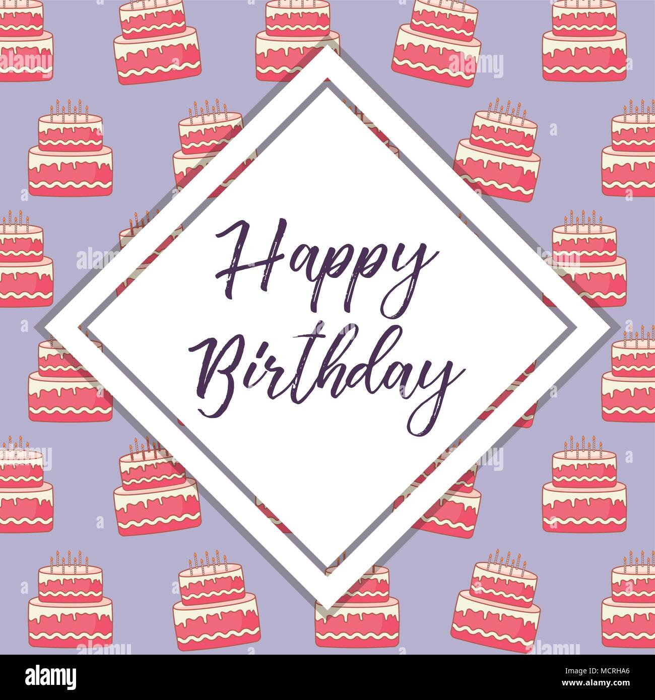 Happy birthday design with decorative rhombus frame over birthday cakes ...