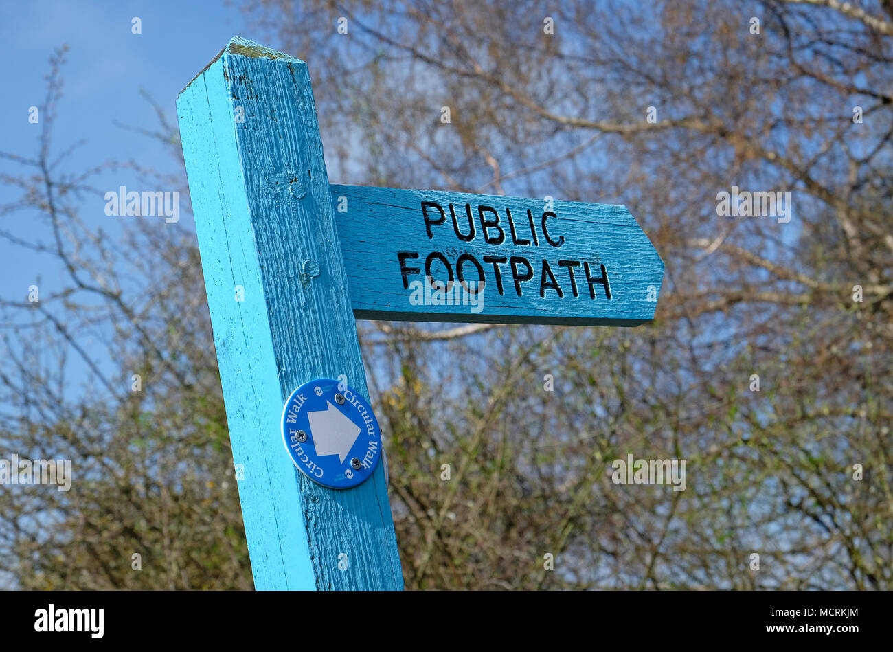blue painted public footpath sign, kelling, north norfolk, england ...