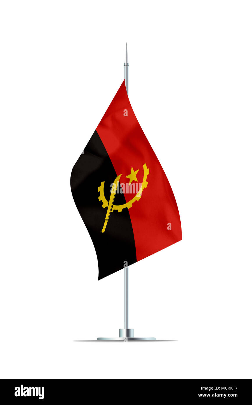 Small Angola flag on a metal pole. The flag has nicely detailed textile ...