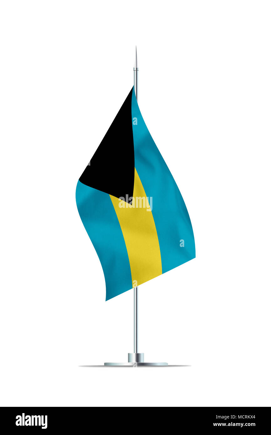 Small Bahamas flag on a metal pole. The flag has nicely detailed ...
