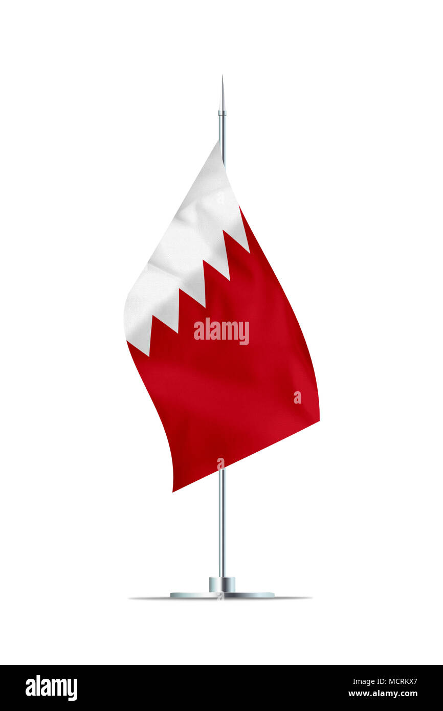 Small Bahrain flag on a metal pole. The flag has nicely detailed ...